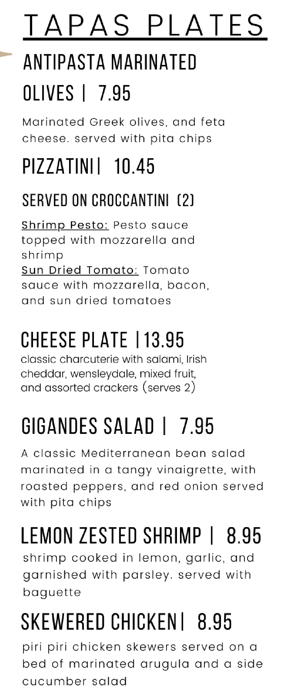 MENUS - CAFE or TAPAS - Ozan Vineyard & Cellars